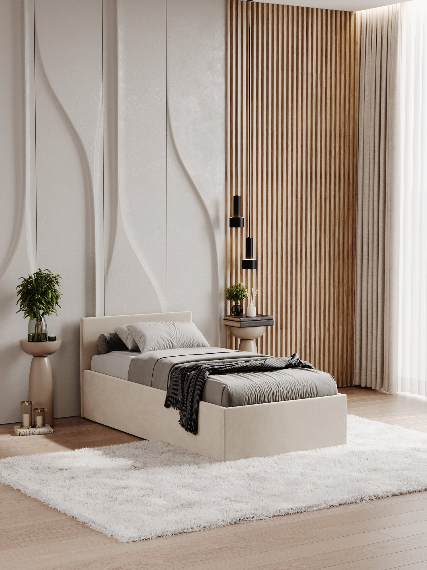 Кровать детская Микки слоновая кость с матрасом Лайт (10 см), 90х200 см