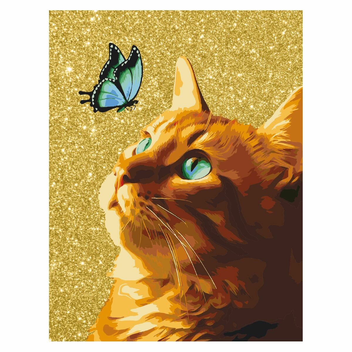 Картина по номерам на холсте с глиттером Три Совы "Кот и бабочка", 30х40см, краски, кисть (КХг3040_57050), 20шт.