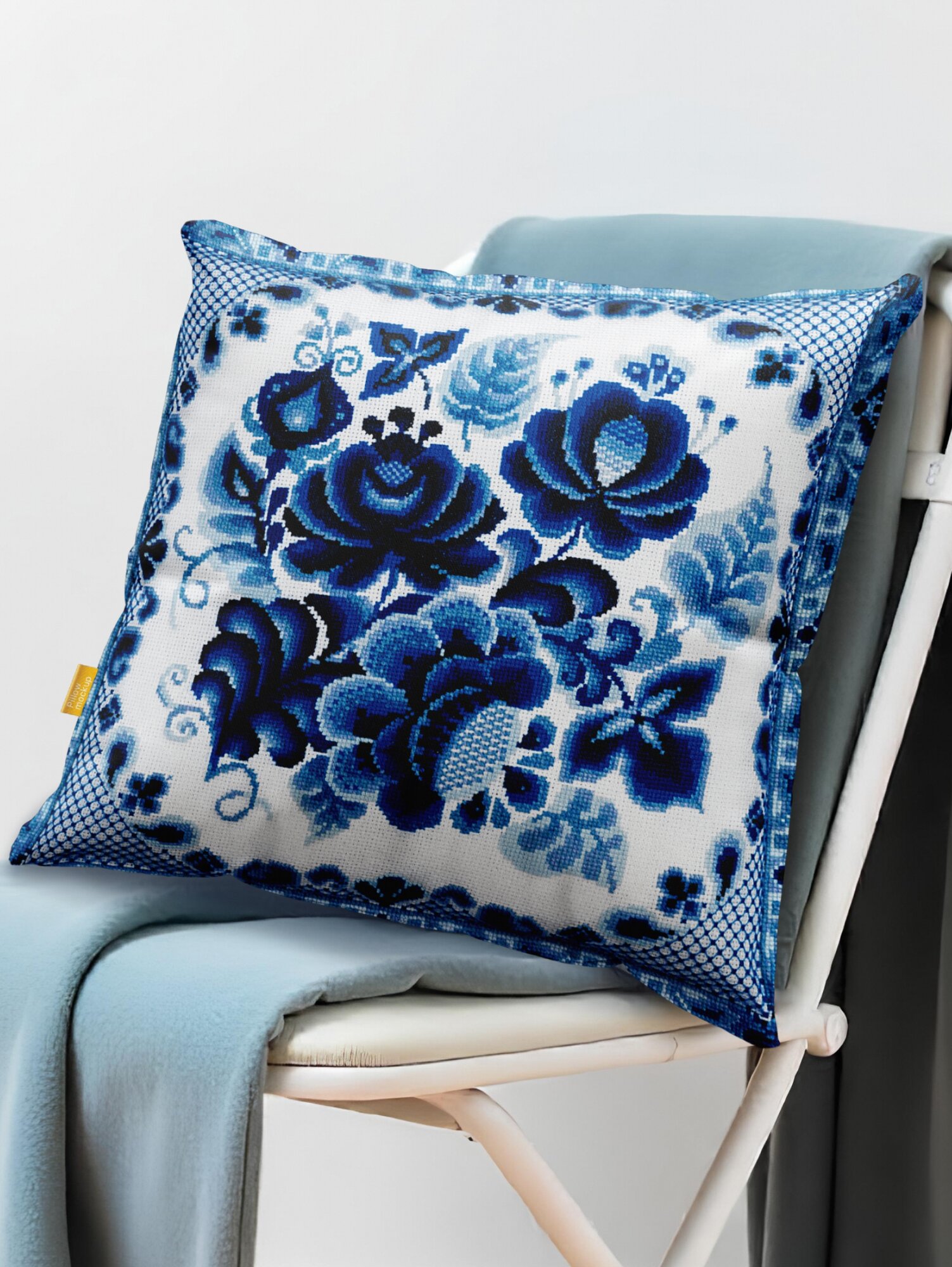 Набор для вышивания крестом Риолис, вышивка крестиком подушка "Гжель", 40*40 см, 1830