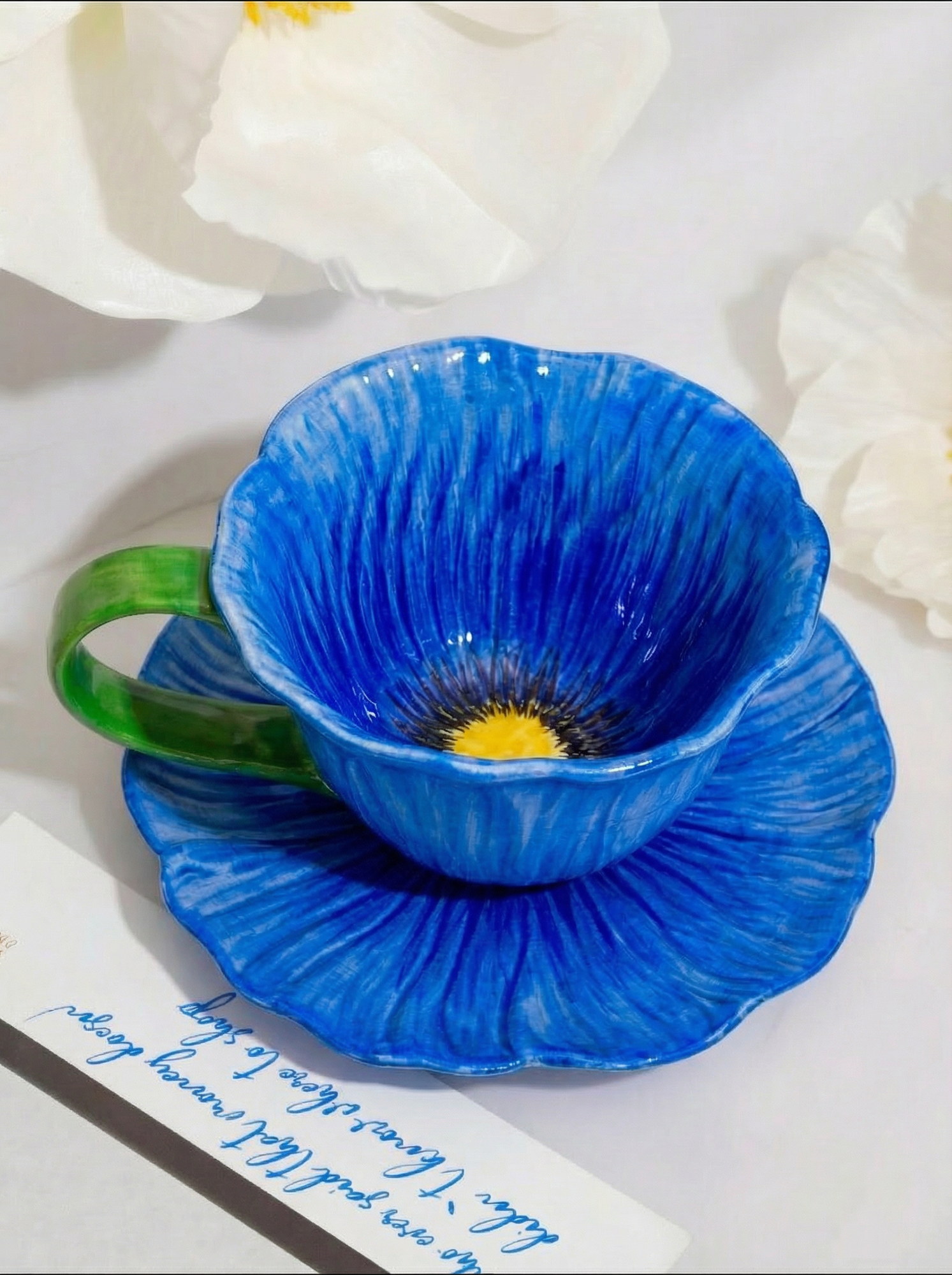 Чайная пара HHODD "Синий цветок", керамика, для чая, 290мл, синяя