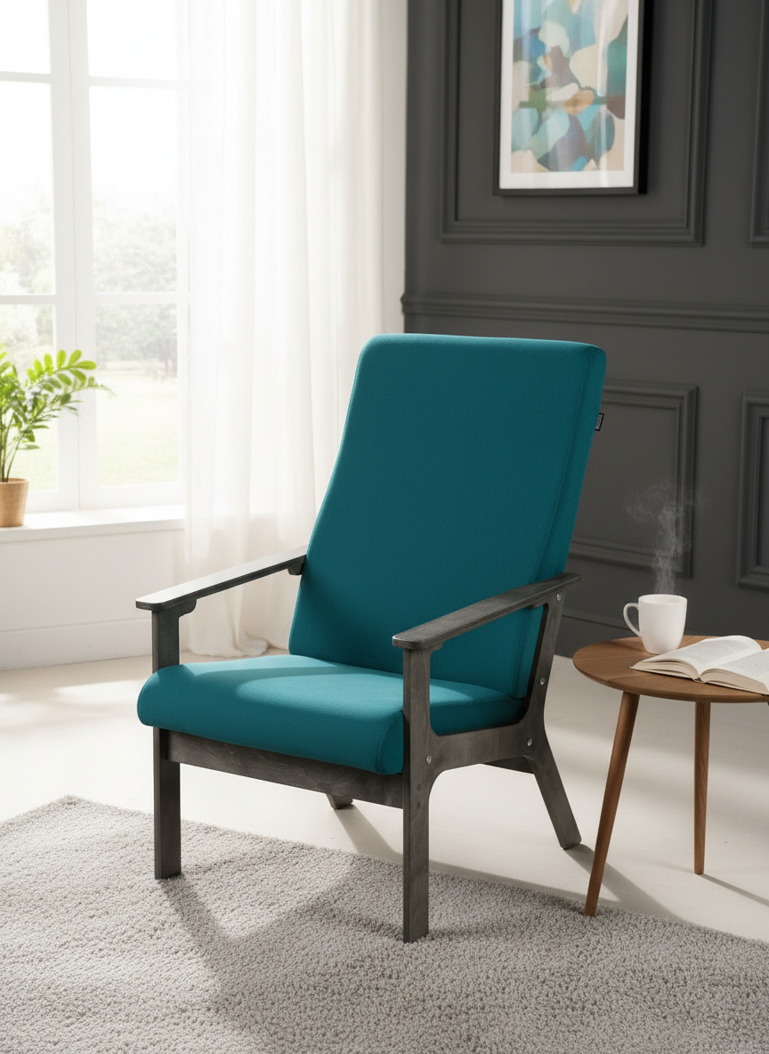 Кресло для отдыха "Ретро" от "Мягкой посадки" обивка бирюзовый велюр + темные ножки