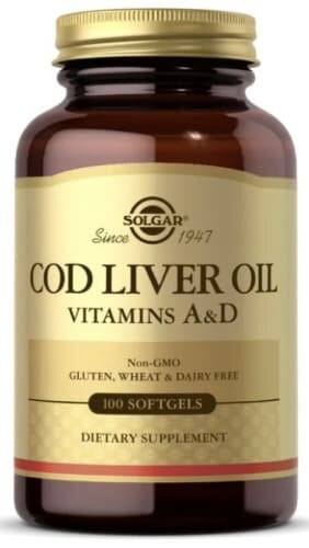 Solgar Cod Liver Oil Vitamin A and D, Жир из печени трески с витаминами А и Д 100 гел. капсул