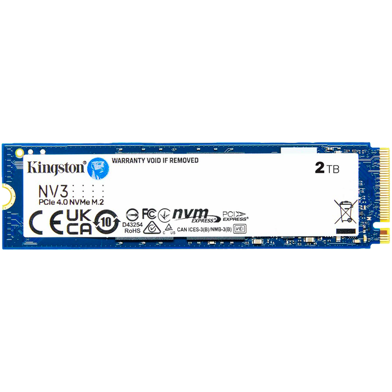 Твердотельный накопитель Kingston SSD NV3 SNV3S/2000G, 2000GB, M.2(22x80mm), NVMe, PCIe 4.0 x4, 3D TLC, R/W 6000/5000MB/s, TBW 640, DWPD 0.2, гарантия 5 ЛЕТ