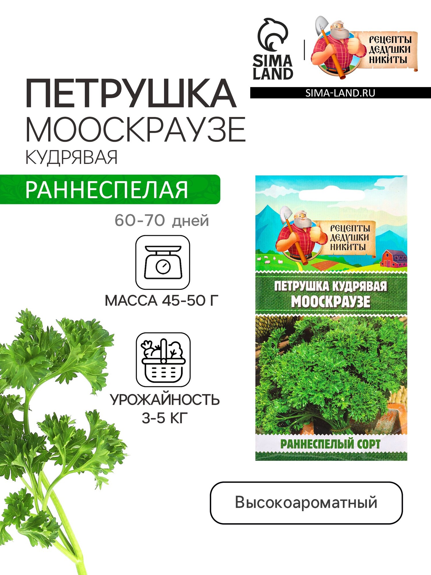 Семена Петрушка кудрявая «Мооскраузе», 2 г, «Рецепты дедушки Никиты»