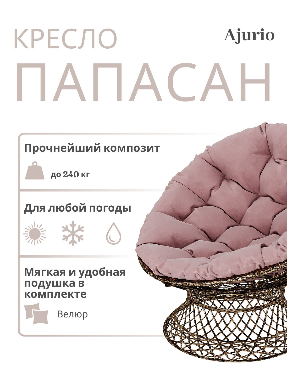 Всепогодное кресло папасан садовое плетёное из ротанга для дома и дачи