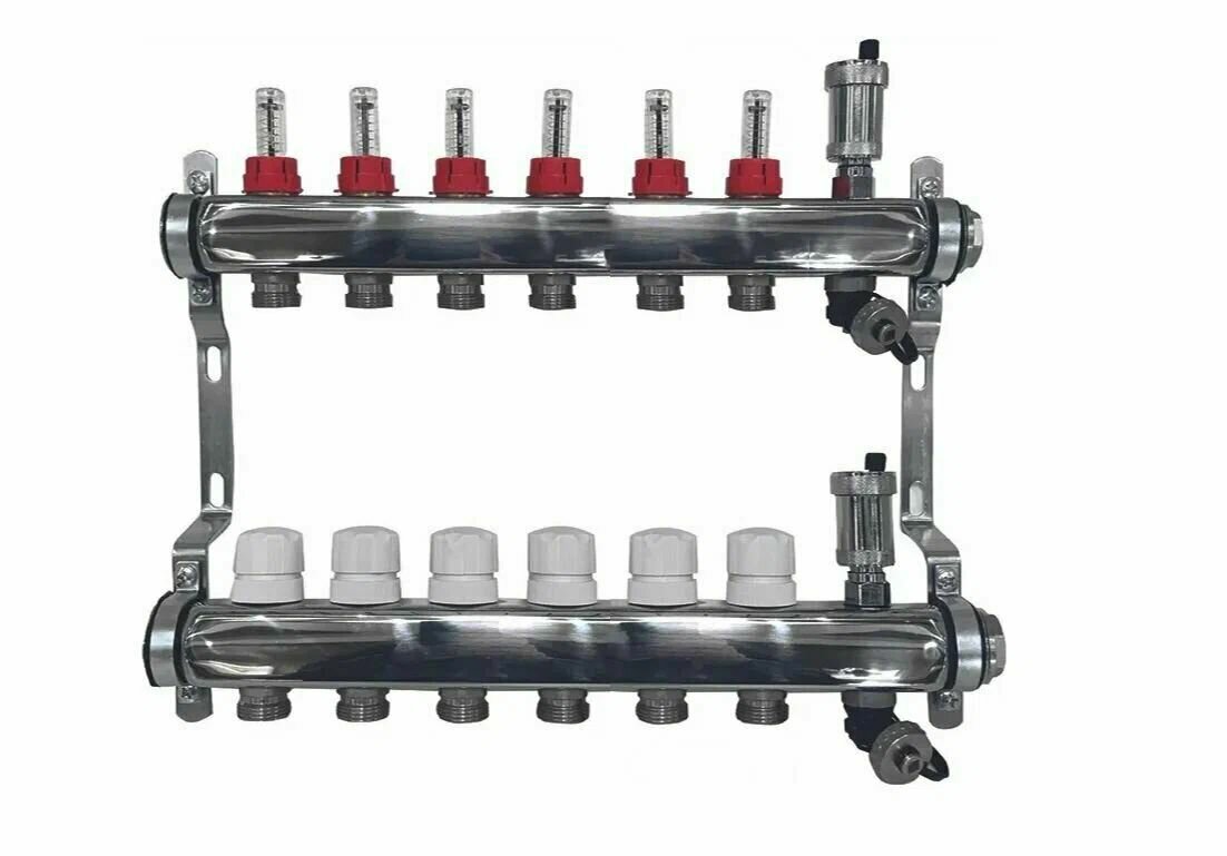 Коллектор регулируемый для теплого пола AQUALINK,1"х3/4" EK (7 выходов)