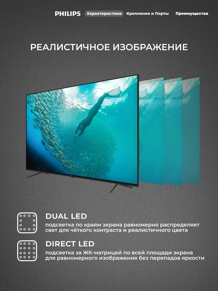 LED телевизор Philips 43PUD7029/71, диагональ 43", 4К UHD, черный — фото 1
