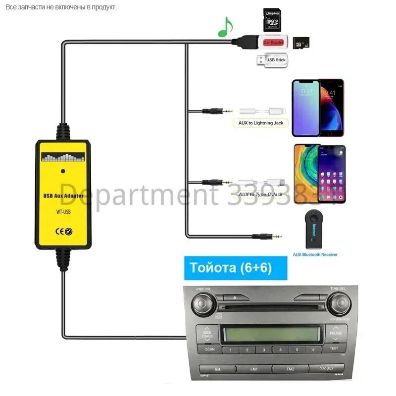 MP3-плеер для автомобиля USB AUX, с поддержкой microSD, AUX-вход, желтый