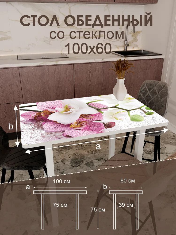 Стол обеденный "Сиреневая Орхидея", металл, ЛДСП, стекло, 100х60х76 см