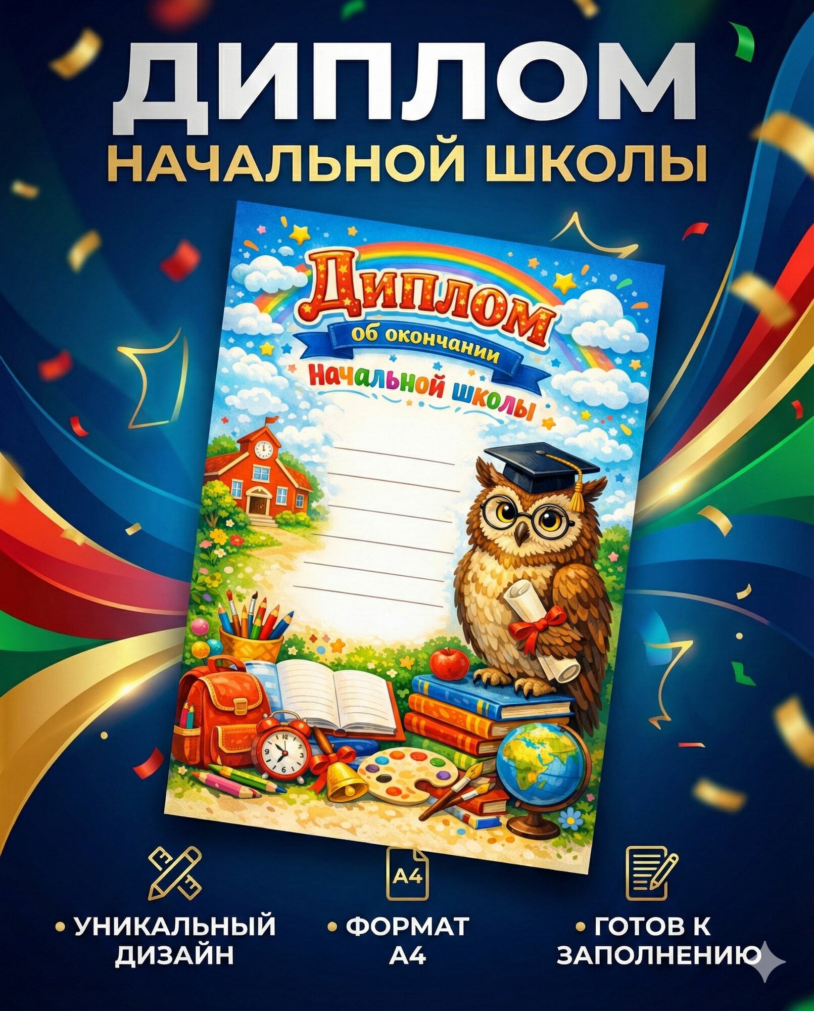 Диплом об окончании начальной школы 20 шт А4