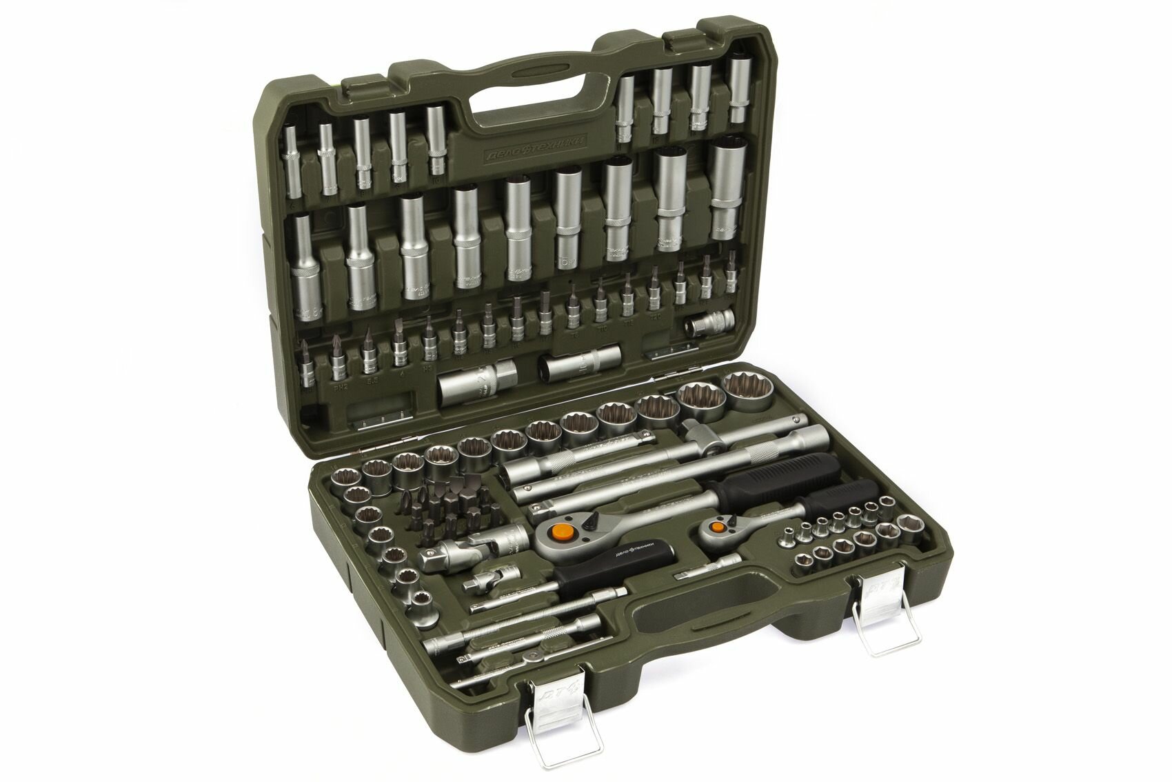 Набор головок двенадцатигранных 1/4", 1/2" с принадлежностями, 94 предм. , 622794, Дело Техники, кейс.