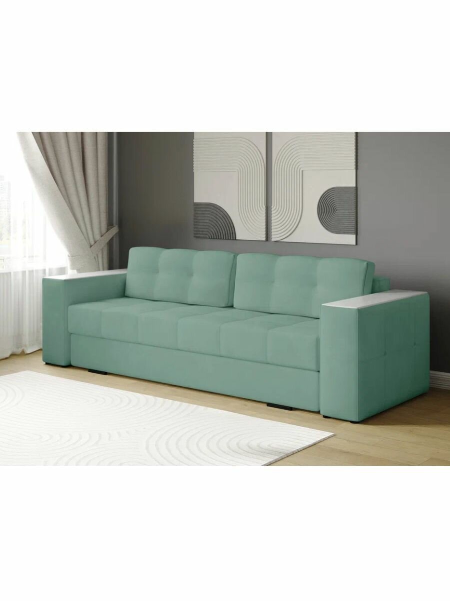 Диван раскладной Домани Виконт, 2530х780х990, Мятный/МДФ холст белый