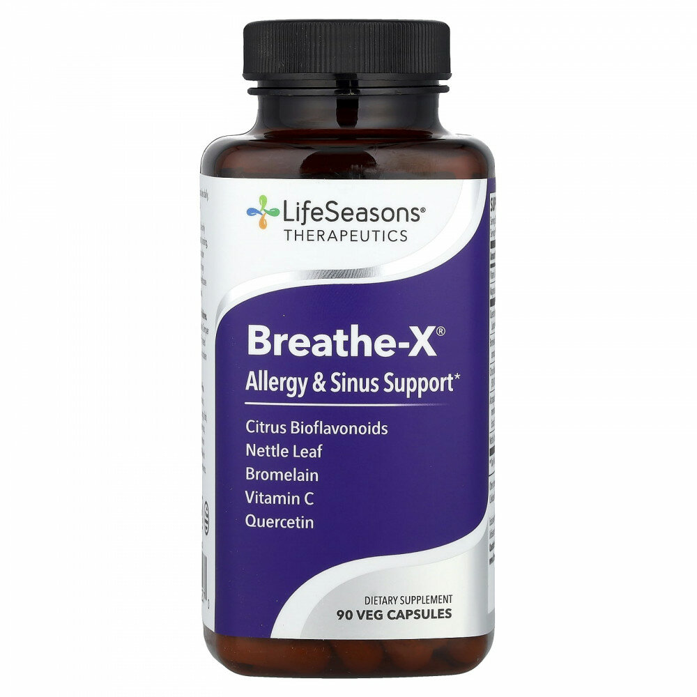 LifeSeasons, Breathe-X®, средство от аллергии и заложенности носа, 90 растительных капсул