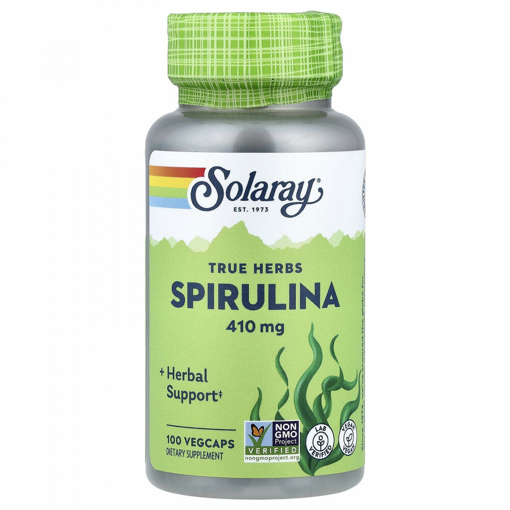 Solaray, True Herbs, спирулина, 100 растительных капсул