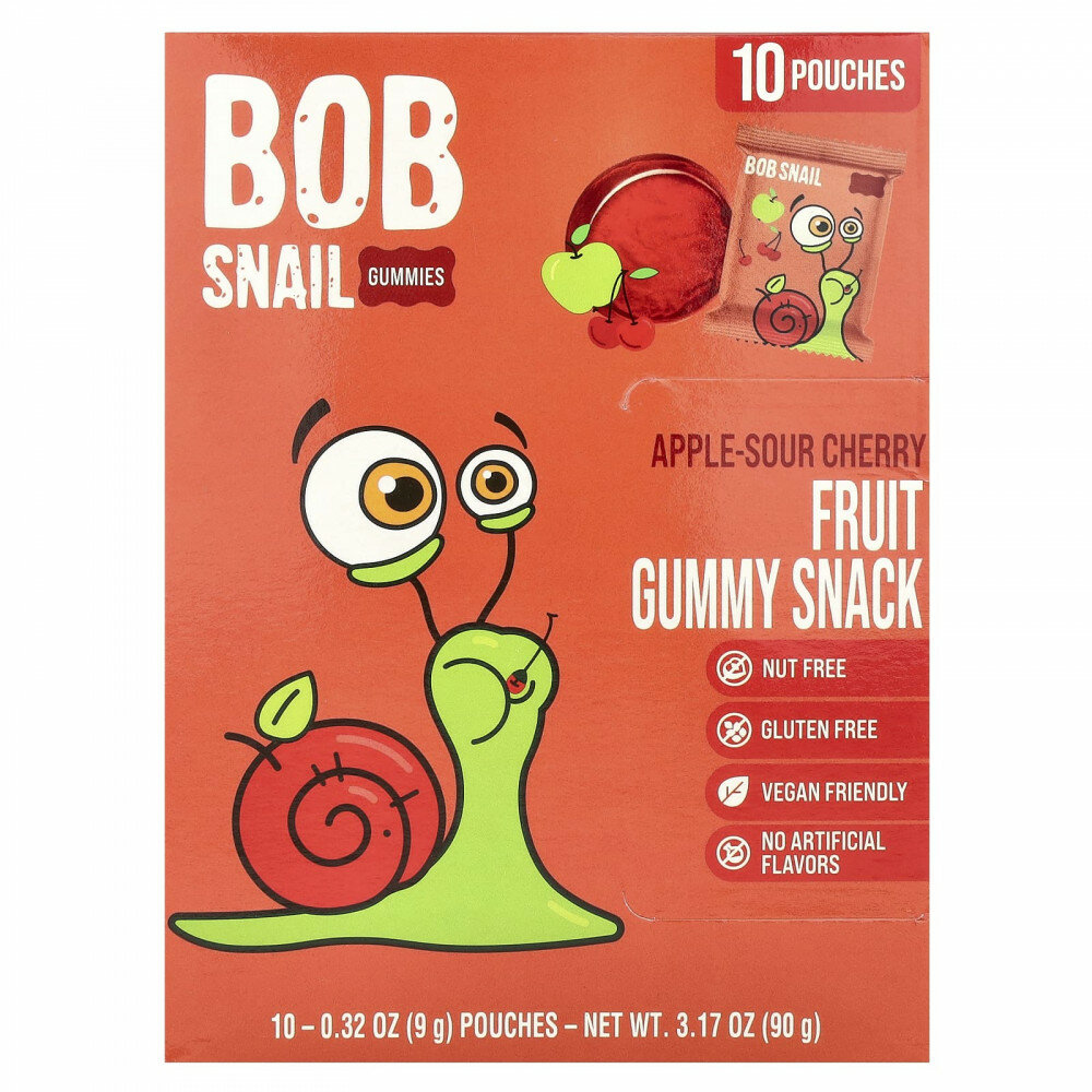 Bob Snail, фруктовое желе, яблоко и вишня, 10 шт, 90 г