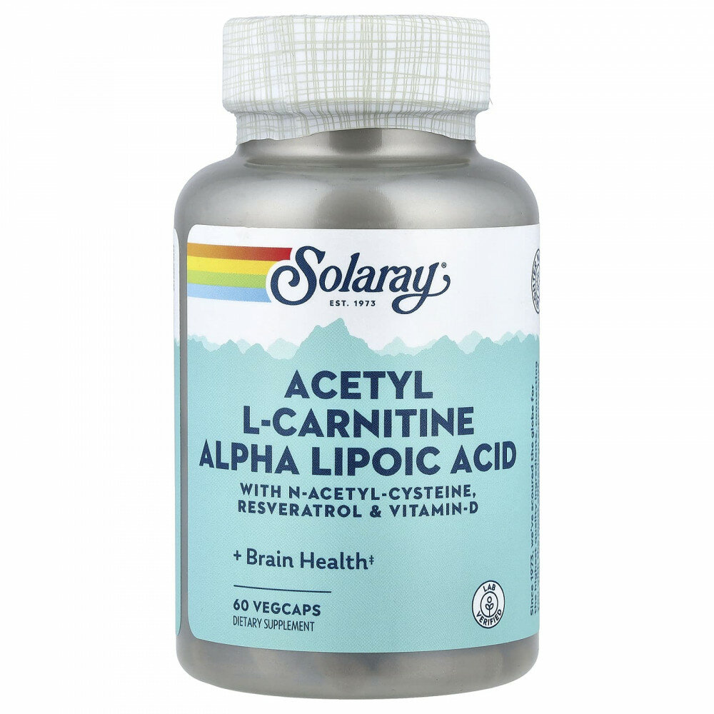 Solaray, Альфа-липоевая кислота ацетил L-карнитина, 60 растительных капсул