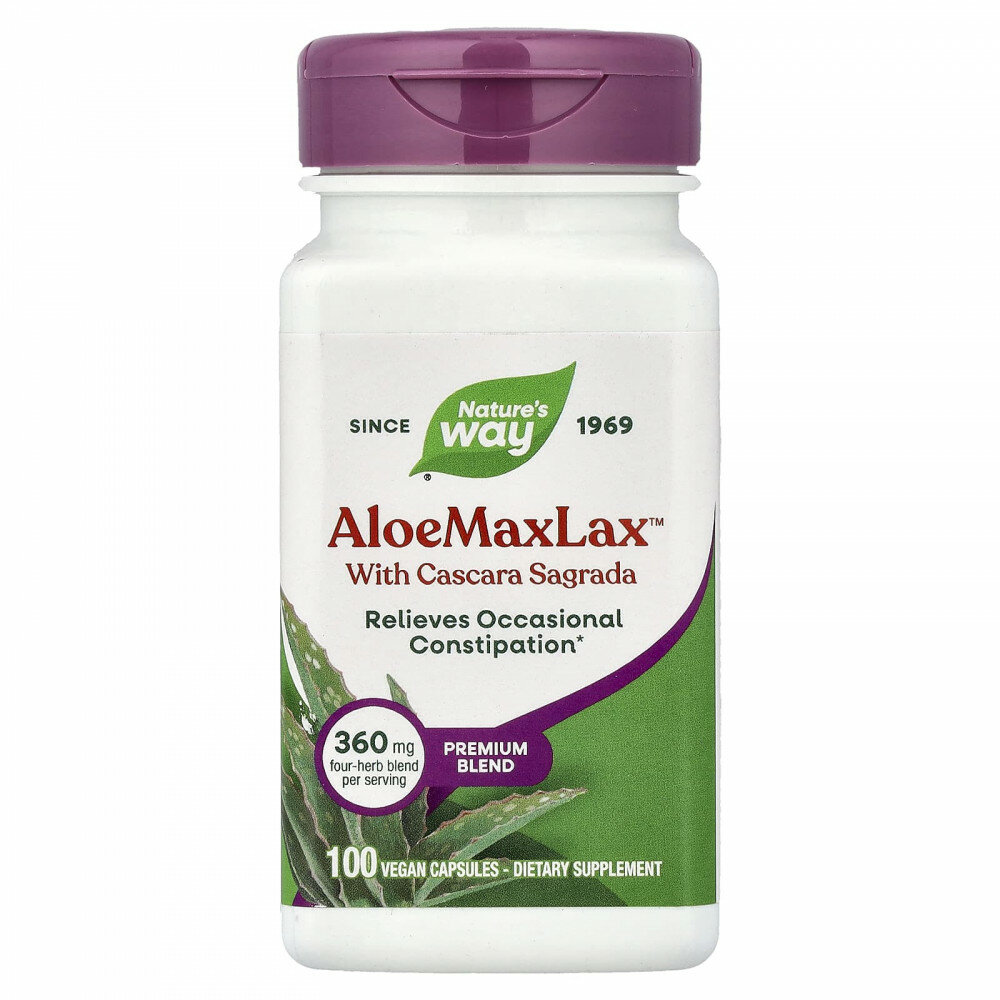 Nature's Way, AloeMaxLax™ с каскара, 100 веганских капсул