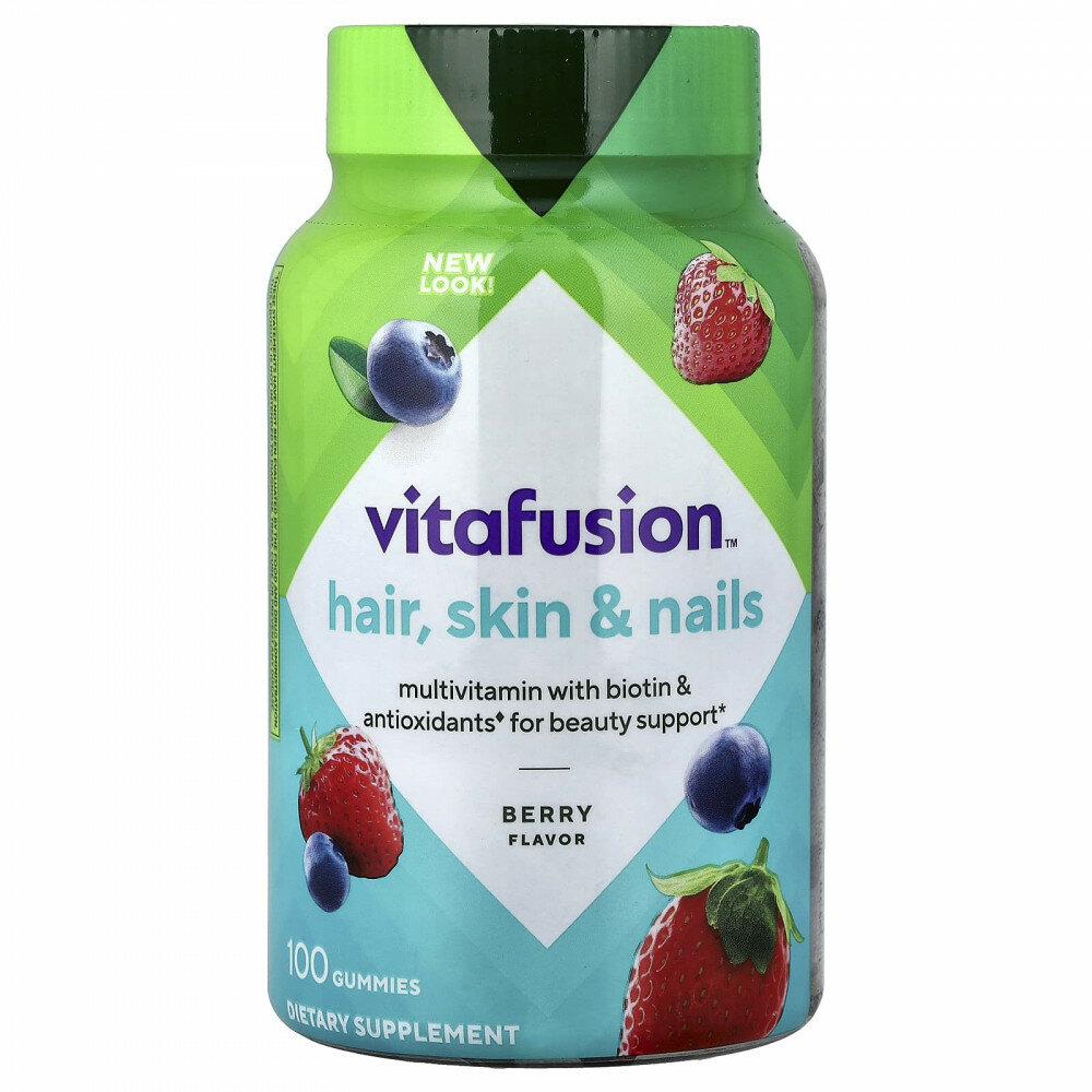 VitaFusion, жевательные таблетки для волос, кожи и ногтей, со вкусом ягод, 100 жевательных таблеток