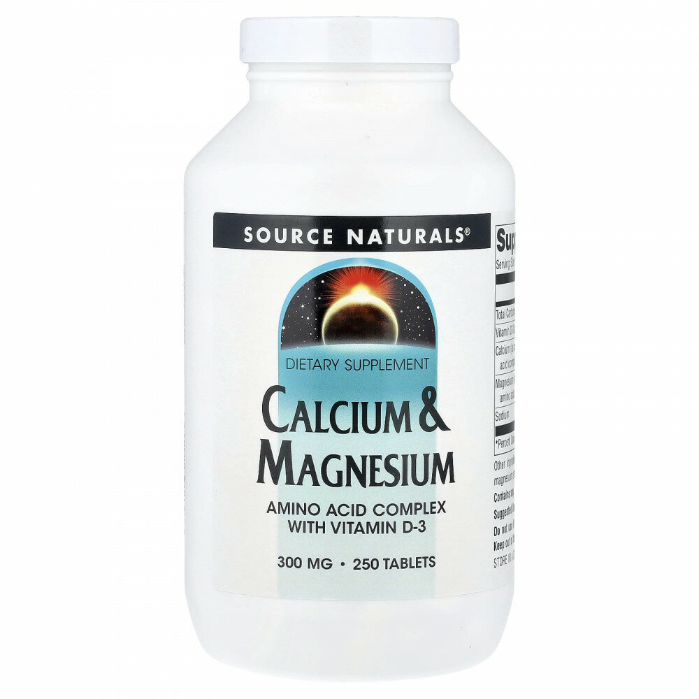 Source Naturals, кальций и магний, 300 мг, 250 таблеток