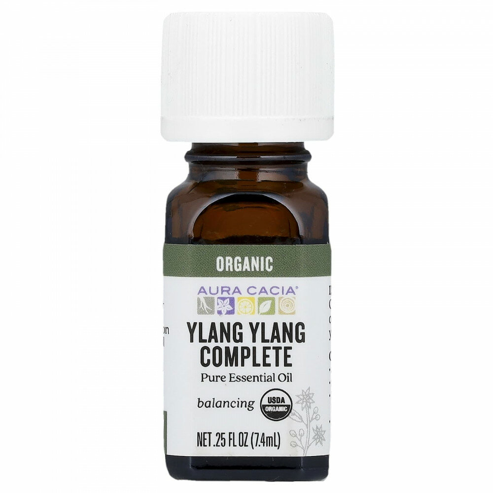 Aura Cacia, Чистое эфирное масло, полный органический иланг-иланг, 7,4 мл (0,25 жидк. унц.)