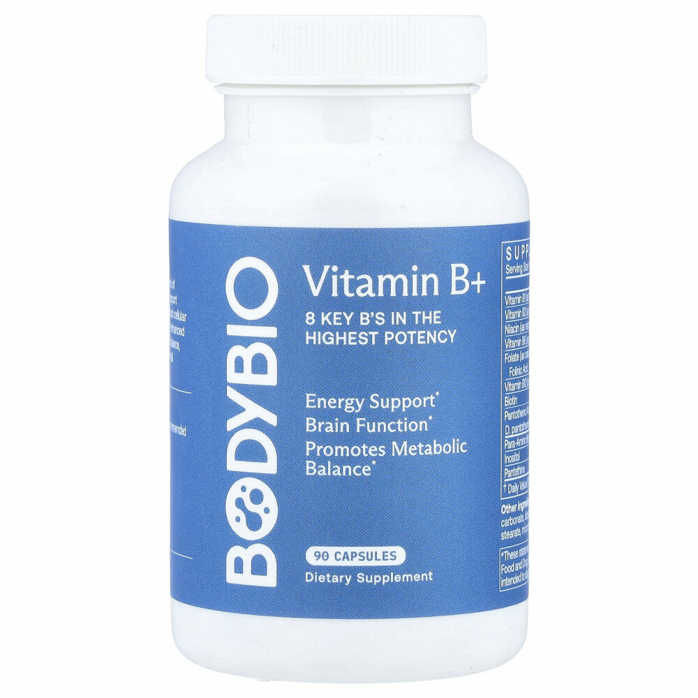 BodyBio, витамин B+, 90 капсул