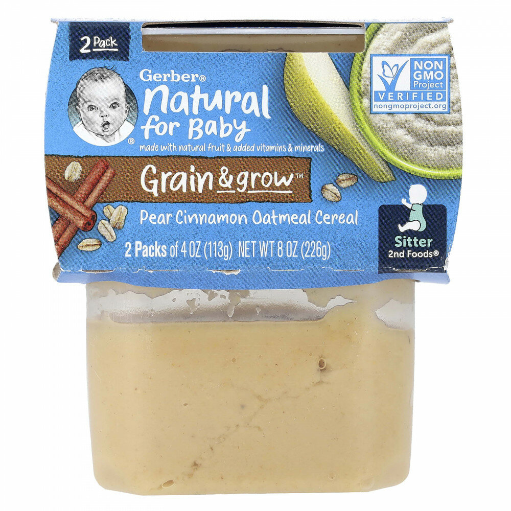 Gerber, 2nd Foods®, смеси для завтрака, для детей от 6 месяцев, овсянка с грушей и корицей, 2 упаковки по 113 г (4 унции)