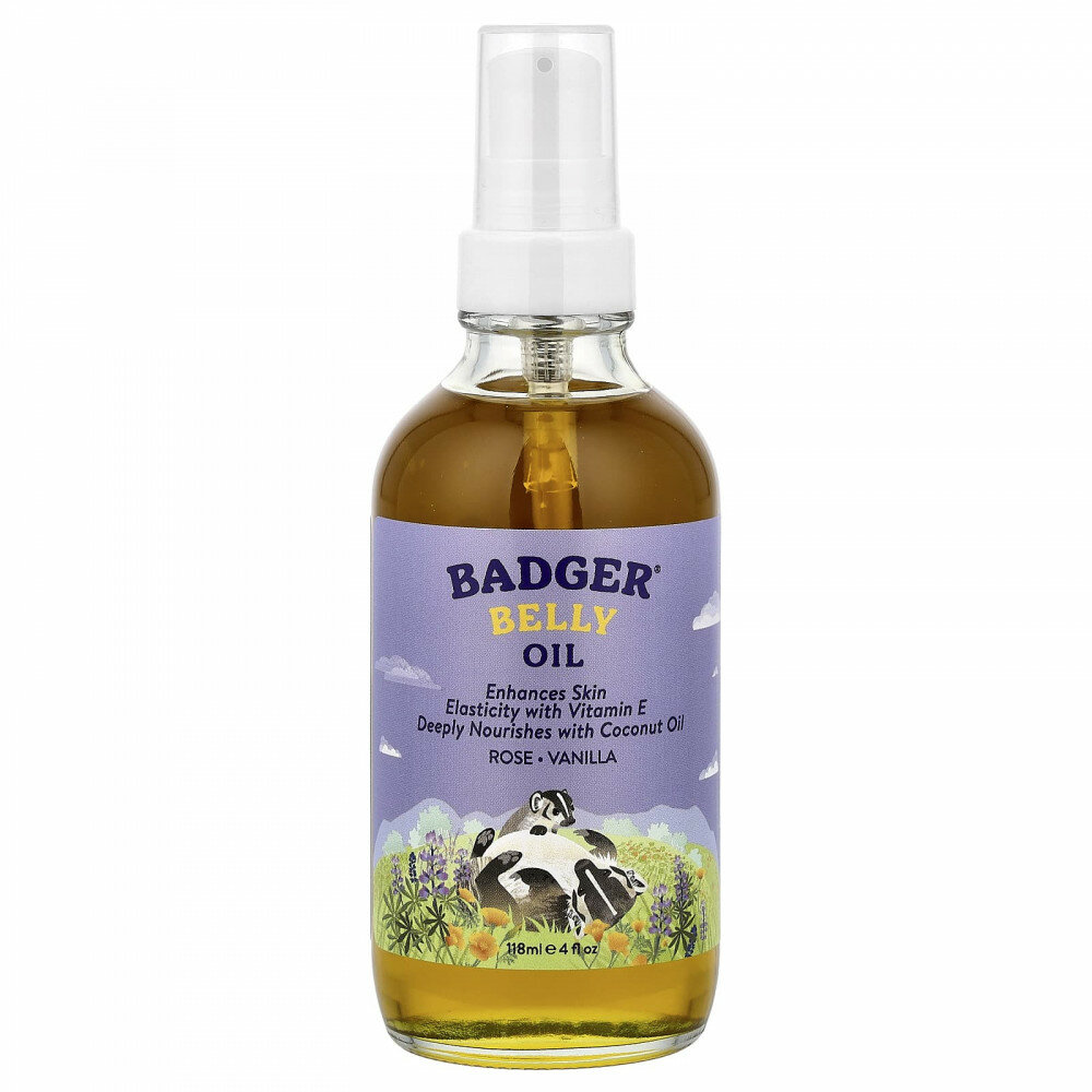 Badger, масло для живота, с розой и ванилью, 118 мл (4 жидк. унции)