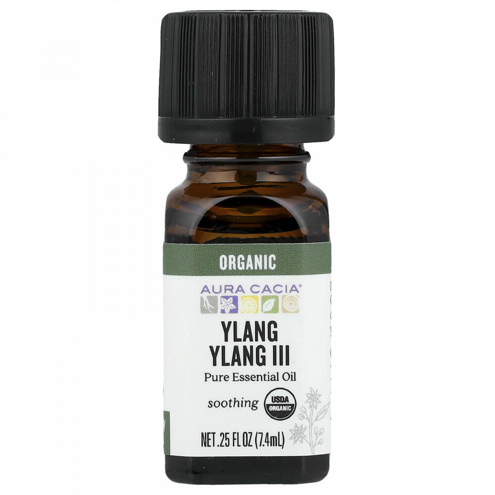 Aura Cacia, чистое эфирное масло, органический иланг-иланг III, 7,4 мл (0,25 жидк. унции)