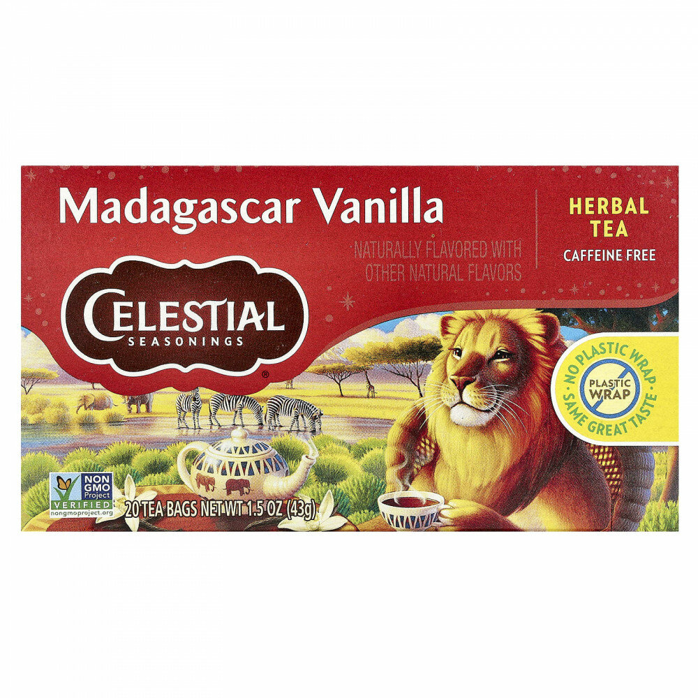 Celestial Seasonings, Herbal Tea, мадагаскарская ваниль, без кофеина, 20 чайных пакетиков, 43 г (1,5 унции)