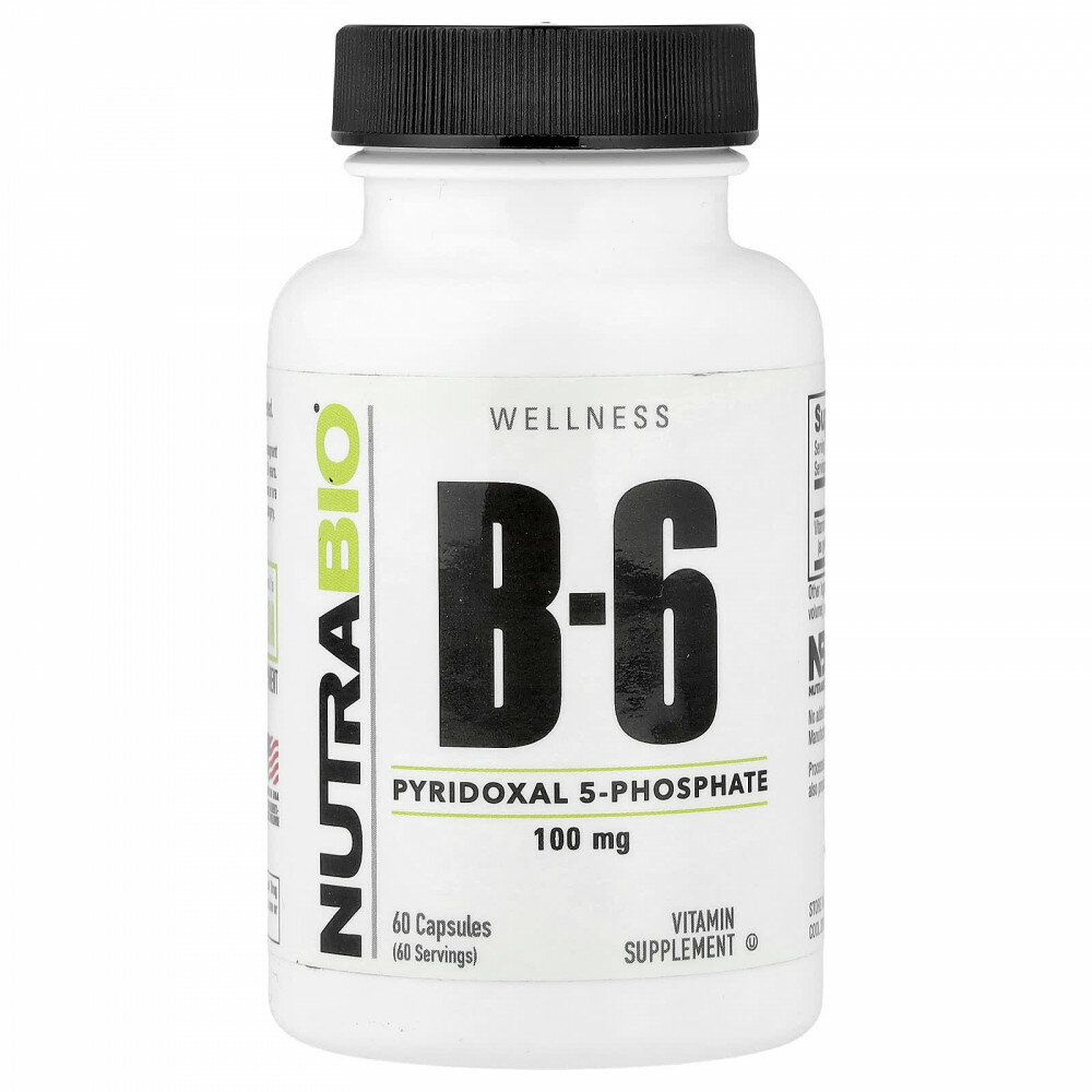 NutraBio, витамин B6, 100 мг, 60 капсул