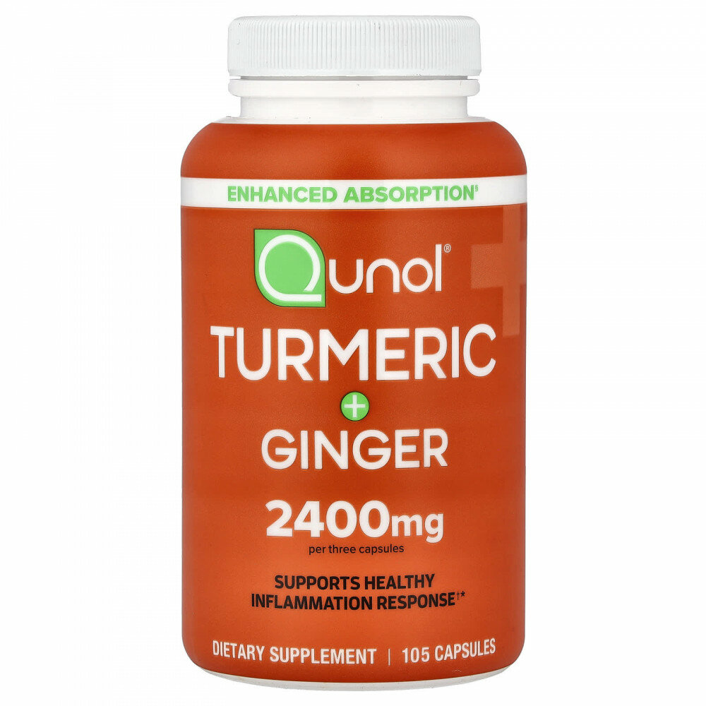 Qunol, куркума и имбирь, 105 капсул