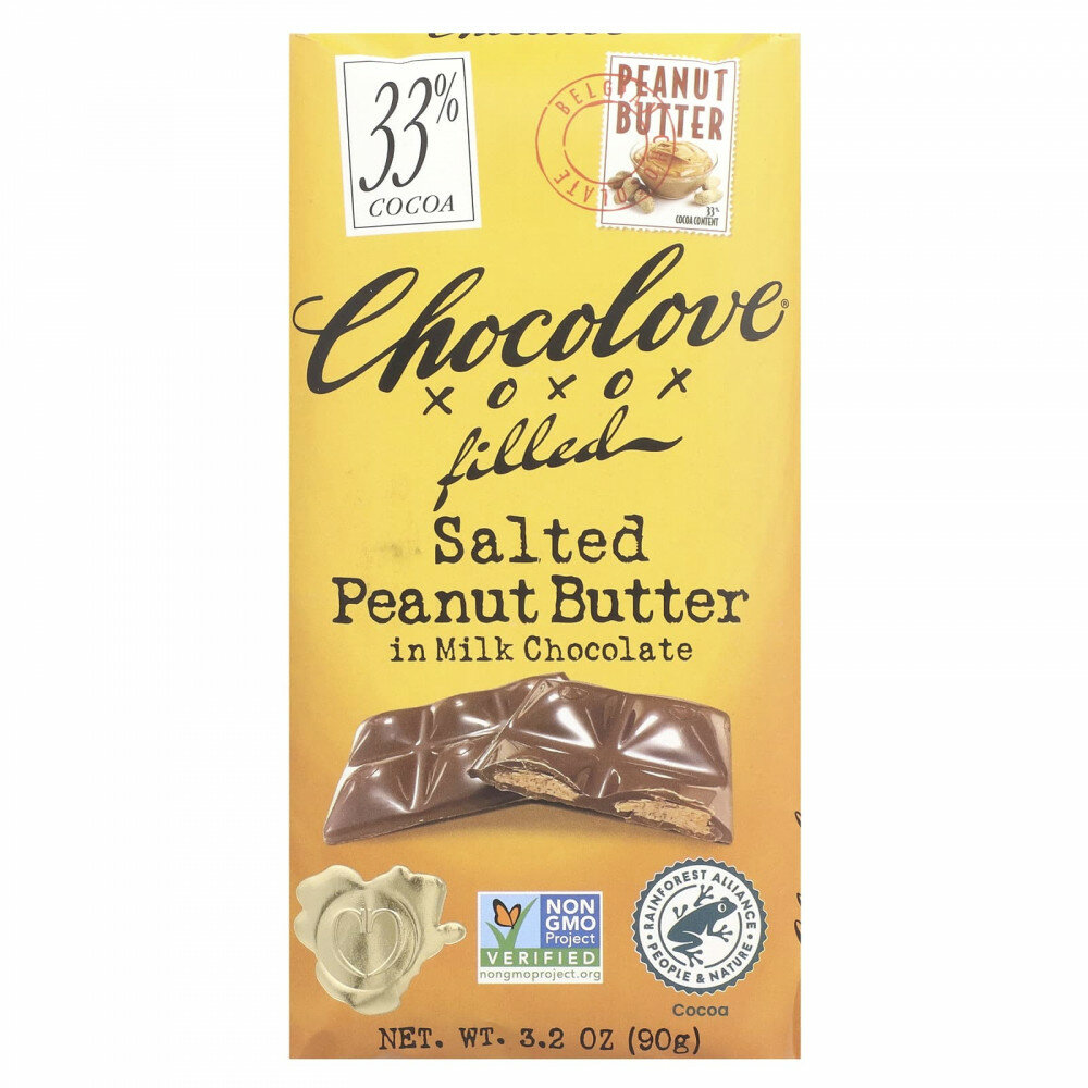 Chocolove, Арахисовая паста с начинкой в молочном шоколаде, 33% какао, 90 г (3,2 унции)