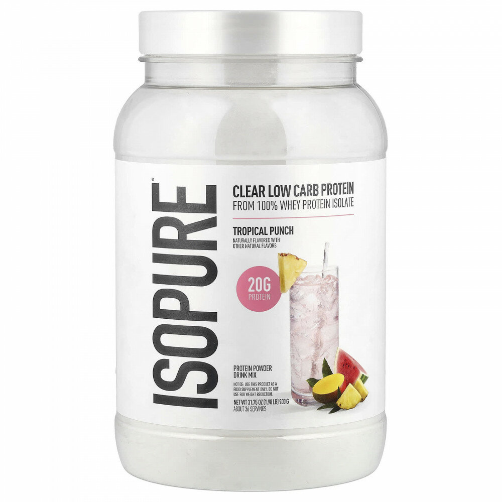 Isopure, протеиновый порошок, со вкусом тропического пунша, 900 г (1,98 фунта)