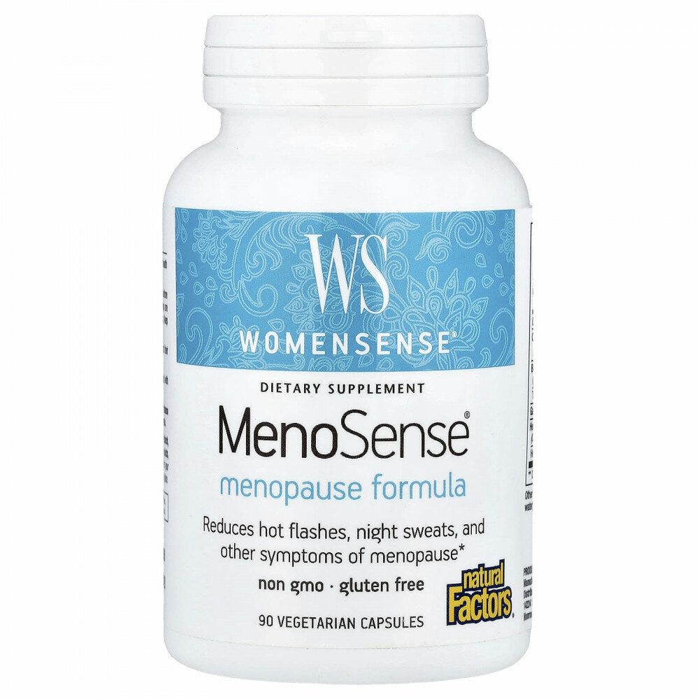 Natural Factors, WomenSense®, MenoSense®, средство для поддержки в период менопаузы, 90 вегетарианских капсул