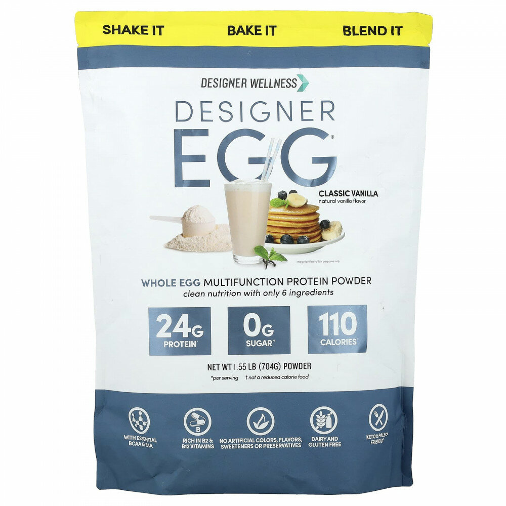 Designer Wellness, Designer Egg®, многофункциональный протеиновый порошок из цельного яйца, классическая ваниль, 704 г (1,55 фунта)