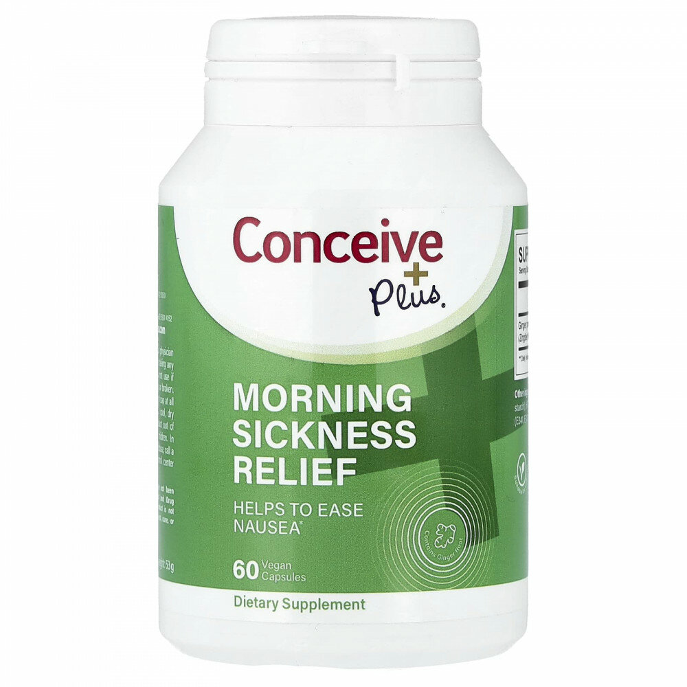 Conceive Plus, утренний токсикоз, 60 веганских капсул (500 мг в 1 капсуле)