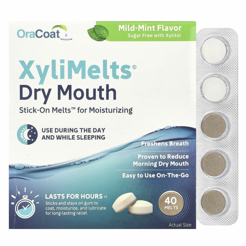OraCoat, XyliMelts®, средство от сухости во рту, мягкая мята, 40 таблеток