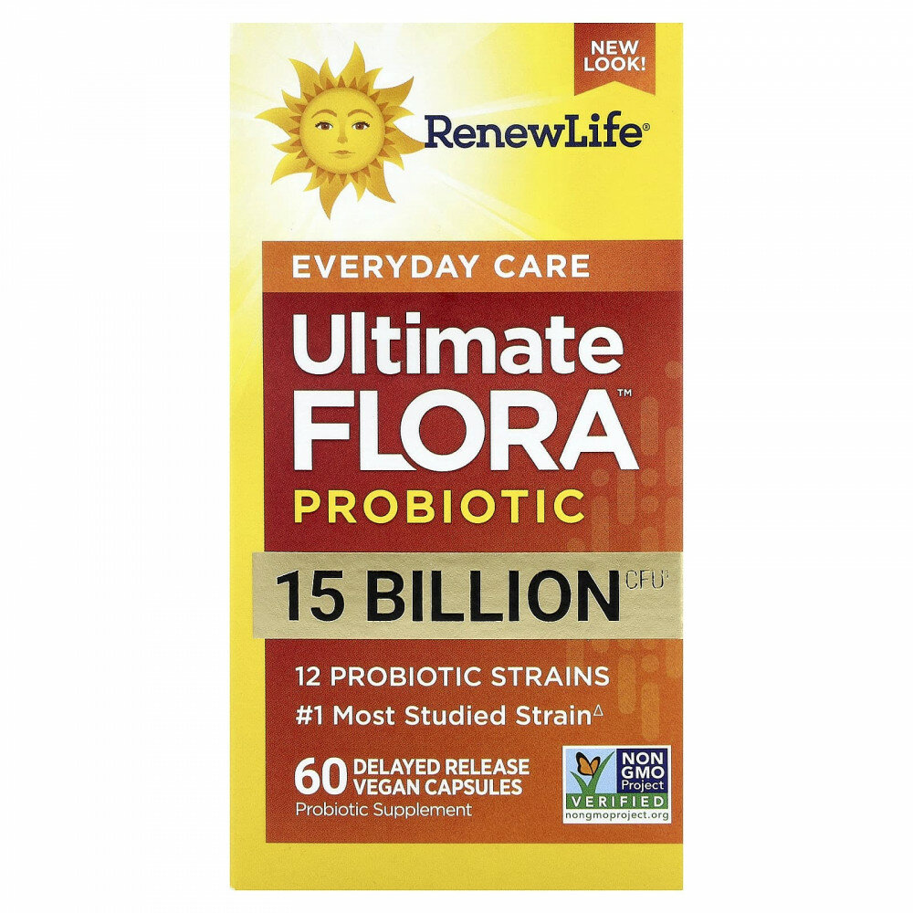 Renew Life, Ultimate Flora™, пробиотик для ежедневного приёма, 60 веганских капсул с отсроченным высвобождением