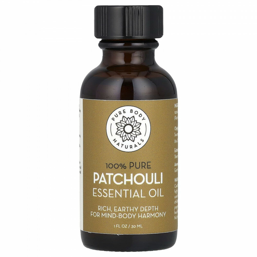 Pure Body Naturals, 100% чистое эфирное масло, пачули, 30 мл (1 жидк. унц.)