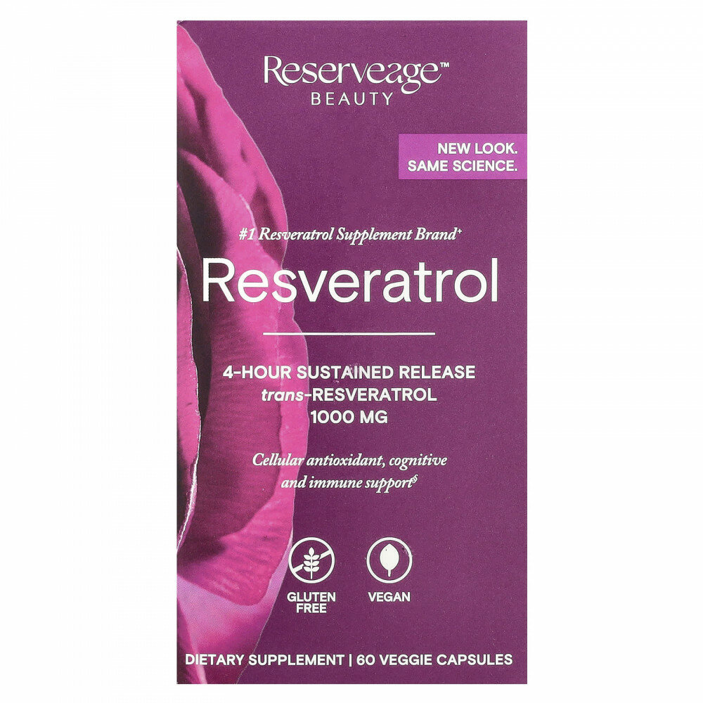 Reserveage Beauty, ресвератрол, 60 растительных капсул