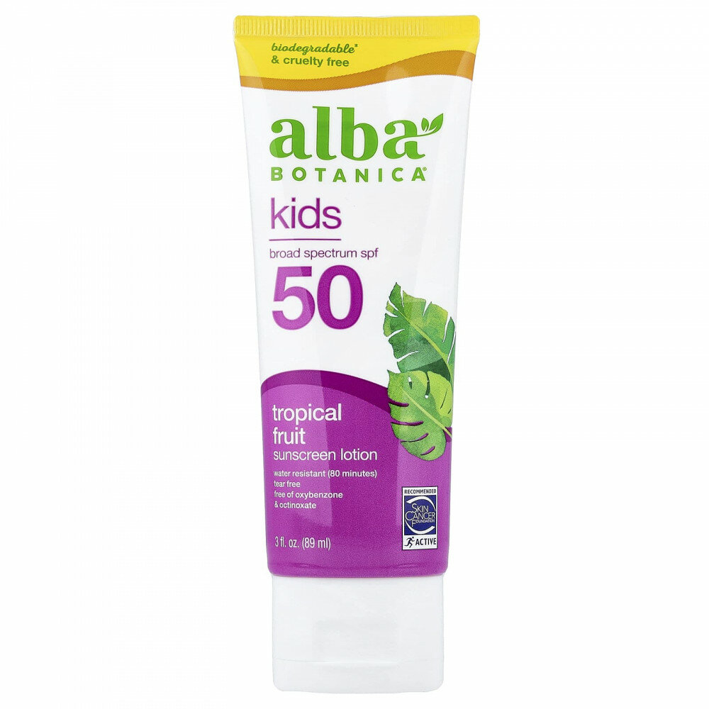 Alba Botanica, детский солнцезащитный лосьон, SPF 50, тропические фрукты, 89 мл (3 жидк. унции)