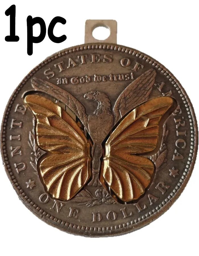 1 кусок золотой бабочки памятной монеты с механизмом, подходящий в качестве коллекционного подарка или подарка