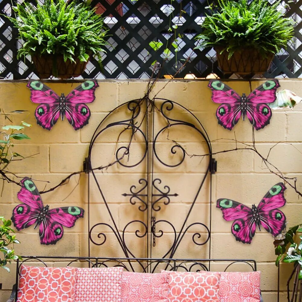 Розовая Металлическая Бабочка Для Уличного Декора И Интерьера Размер 17.00X12.50X0.50Cm