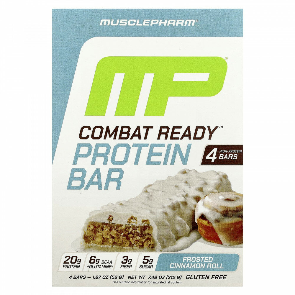 MusclePharm, Протеиновый батончик Combat Ready ™, булочка с корицей, 4 батончика, 53 г (1,87 унции)
