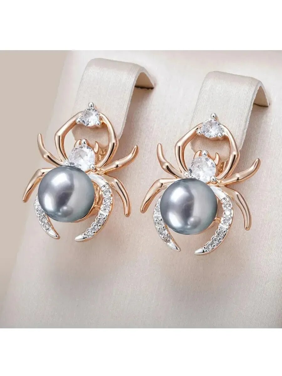 Серьги, фианит, кристалл, жемчуг имитация