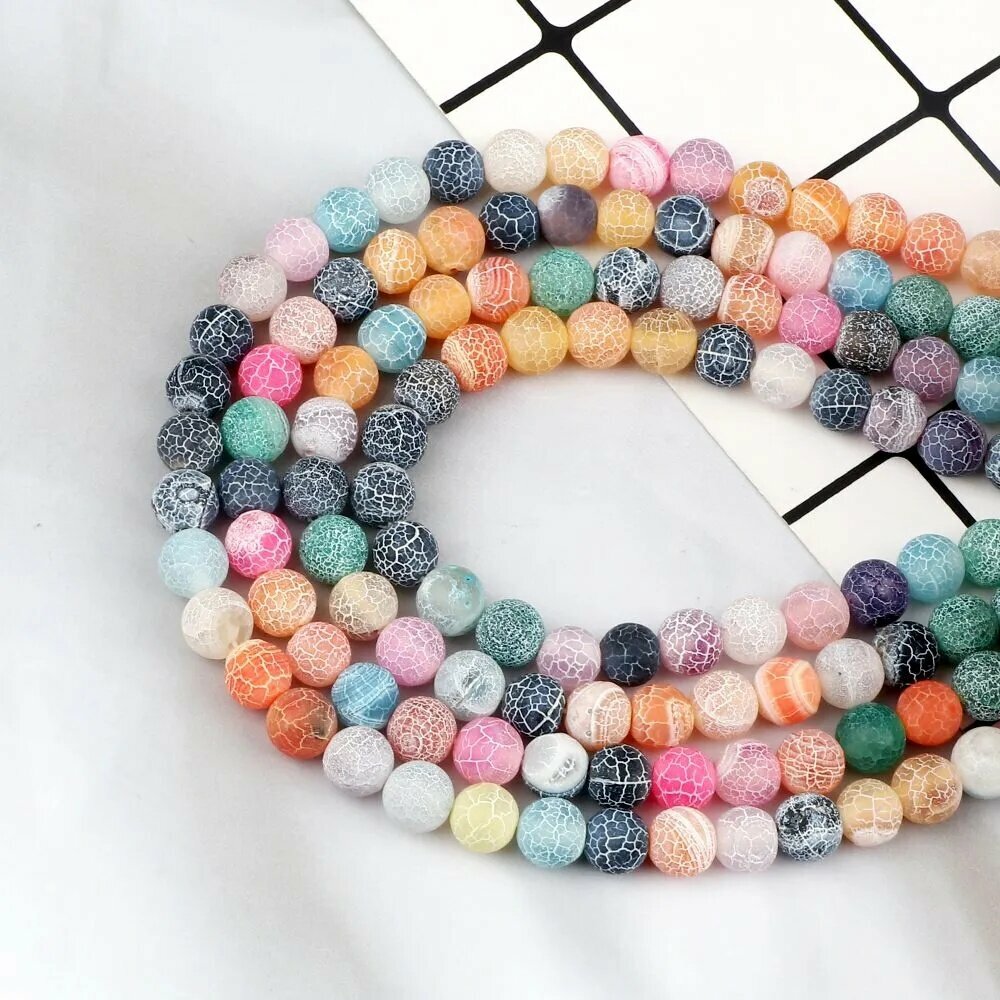 Агат морозный с трещинками 8 мм, 30 шт для рукоделия и браслетов