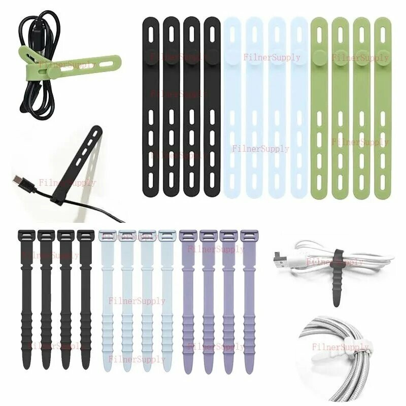 24Pcs Силиконовые ремни Silicone Cable Ties Возобновляемые кабельные ленты, провода подходят для дома, офиса