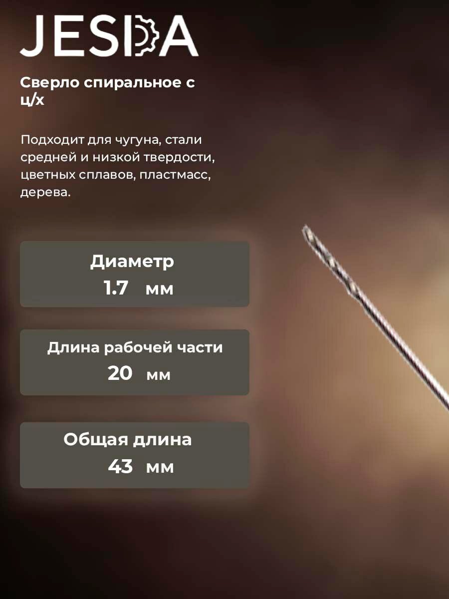 Сверло спиральное с ц/х ф 1,7х20х43 мм HSS (2300-0136)