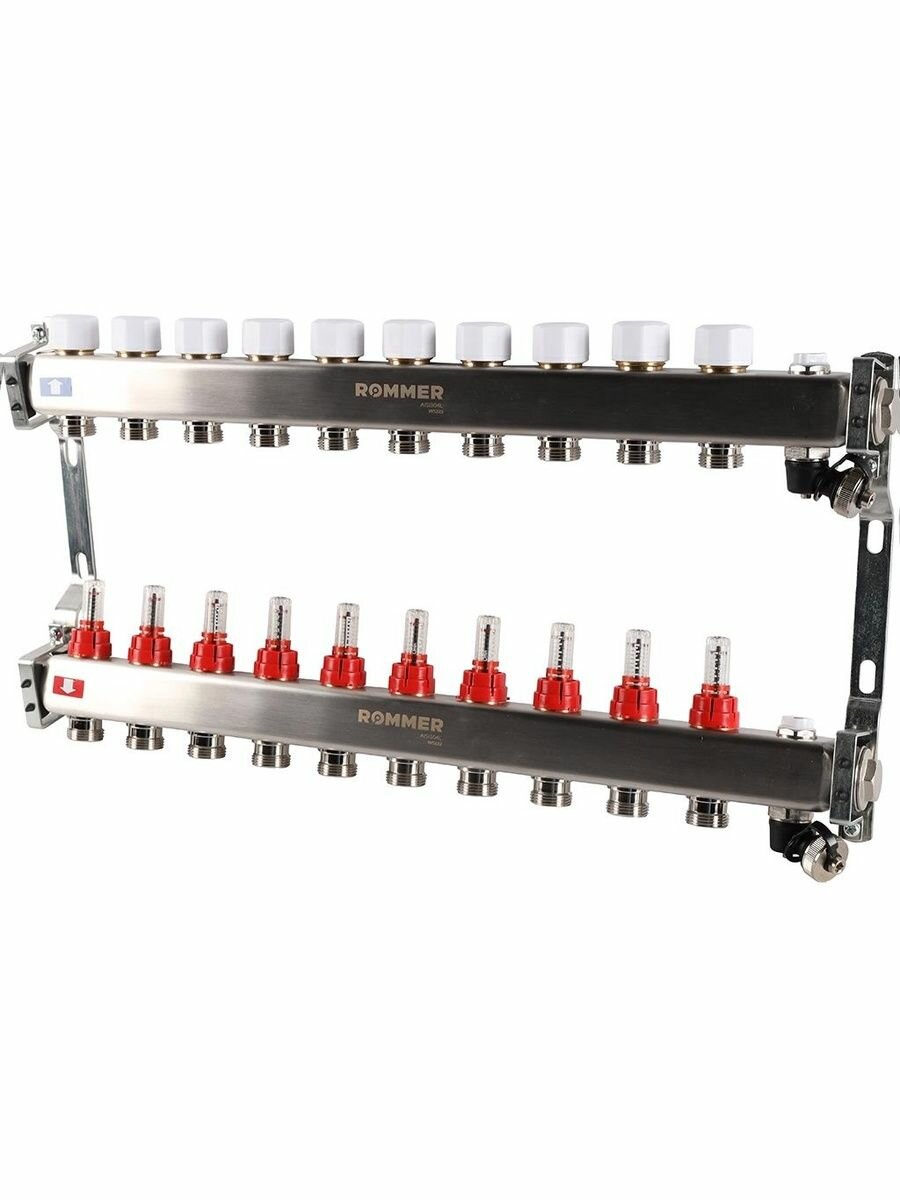 Коллектор распределительный Rommer RMS-1201-000010 1" 10 выходов 3/4" с расходомерами