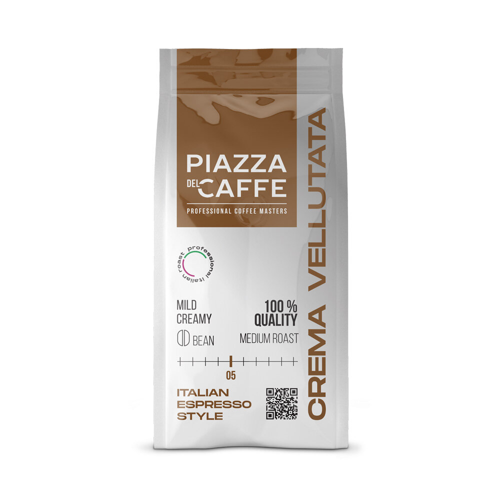 Кофе Piazza Del Caffe "Crema Vellutata", в зернах, 230 г, робуста, темный